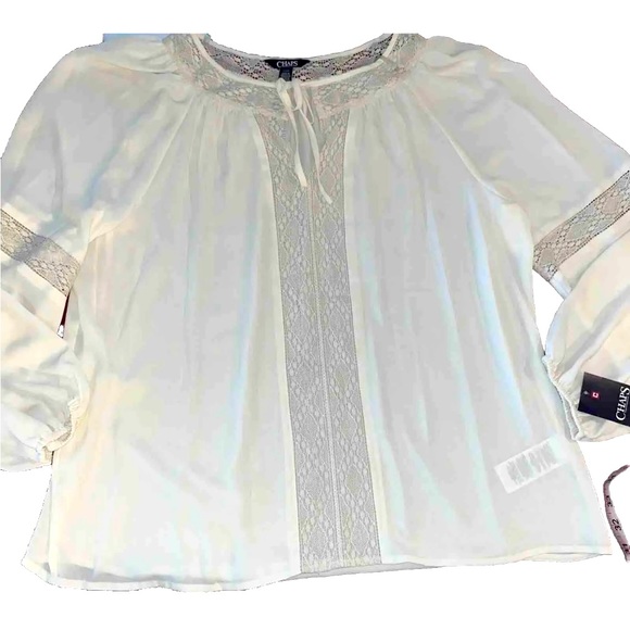 Chaps | Tops | New Chaps Ivory Blouse Long Sleeves Tie Lace Keyhole ...